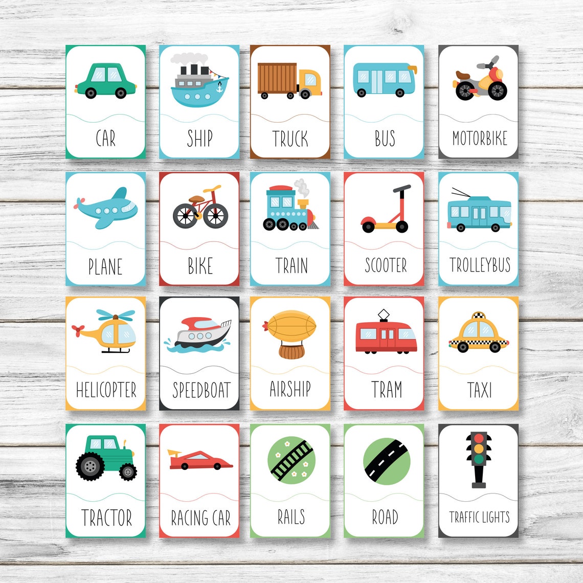 Transportation Cards - Preschool Printable Flash Cards - Transportation ...