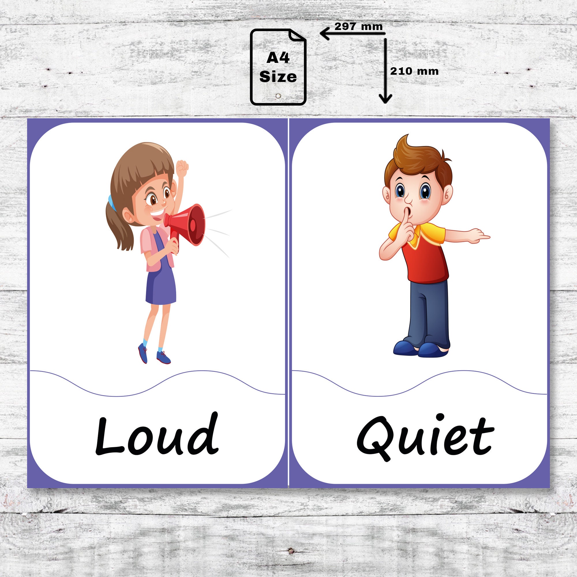 12 PDF A4 Digital Printable Opposites Matching Flash Cards, Printable ...