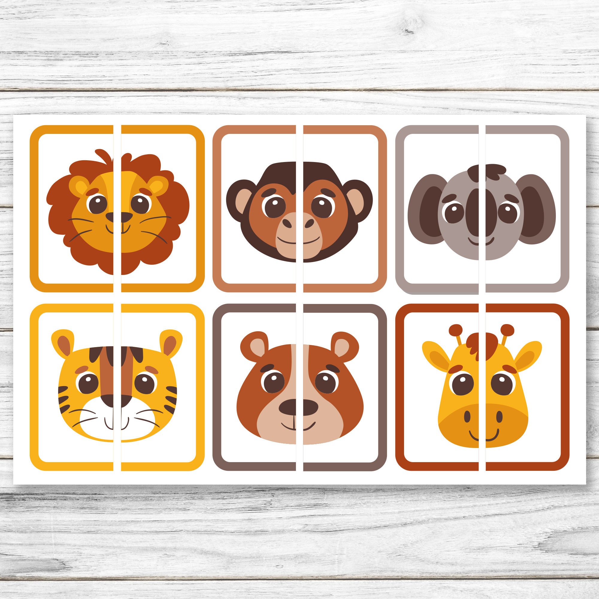 Animal Matching Game: Printable Puzzle for Kindergarten (PDF) - Etsy