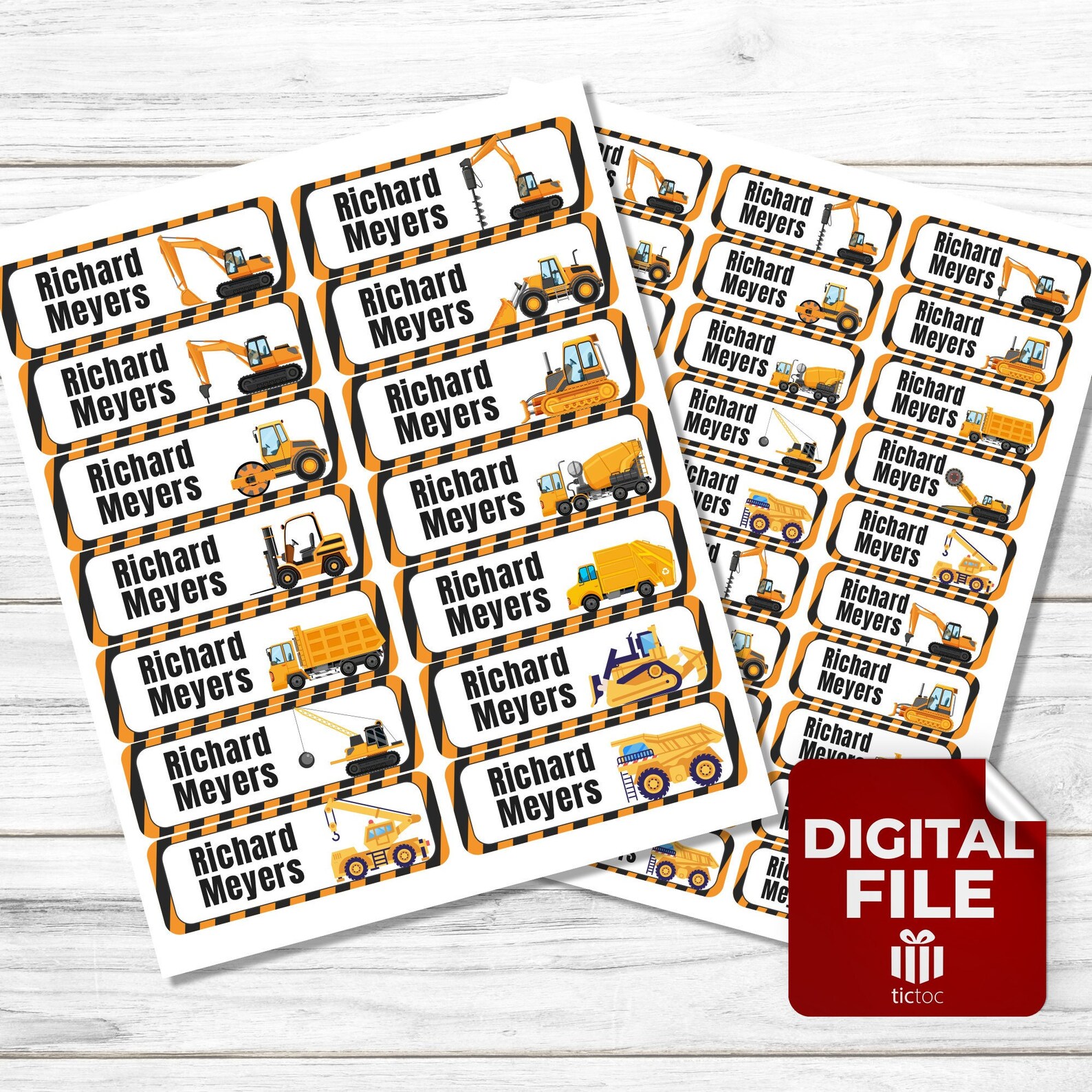 Personalized School Construction Tools Digital Printable Labels ...