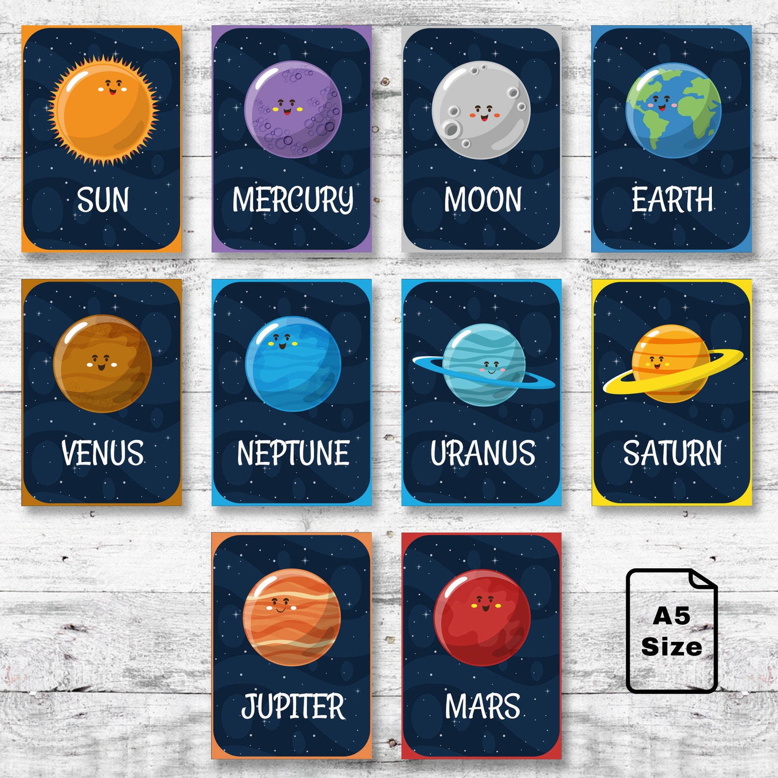 Solar System Flash Cards: Preschool Learning Printables (PDF) - Etsy