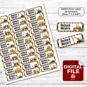 Personalized School Construction Tools Digital Printable Labels ...