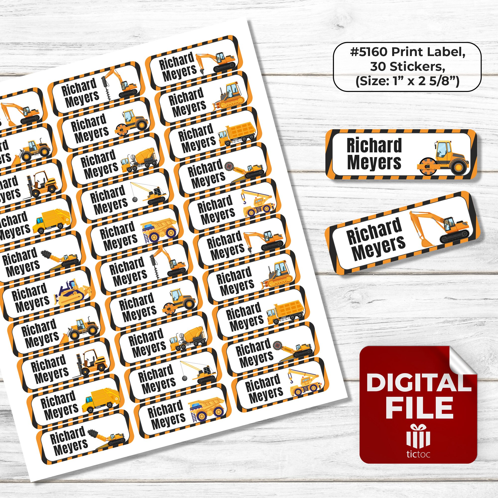 Personalized School Construction Tools Digital Printable Labels ...