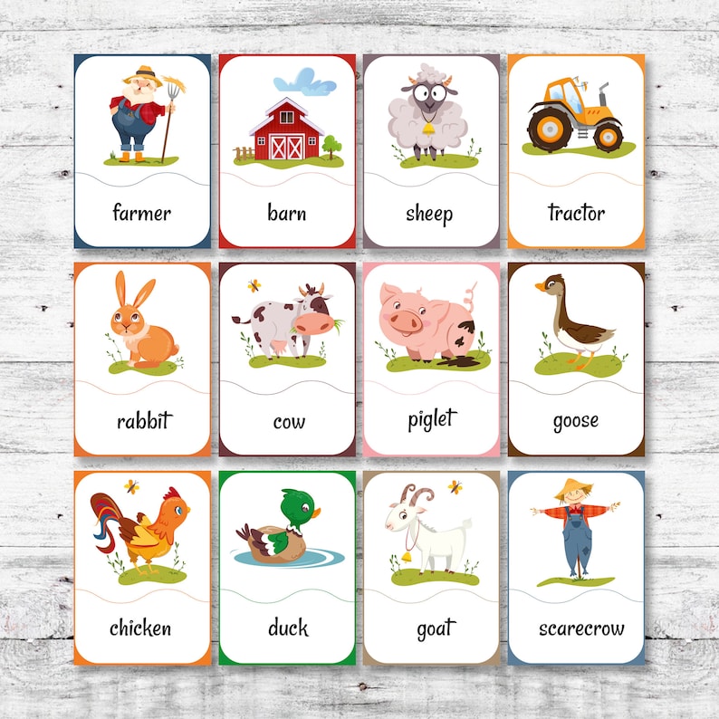 12 Printable Farm Animals Flashcards, PDF Printable Cards, Farm Flash ...