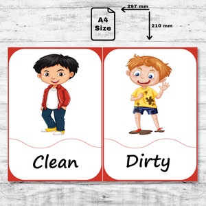 12 PDF A4 Digital Printable Opposites Matching Flash Cards, Printable ...