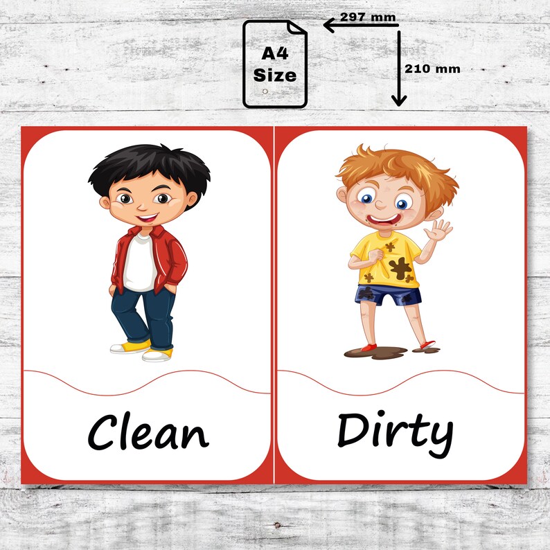 12 PDF A4 Digital Printable Opposites Matching Flash Cards, Printable ...