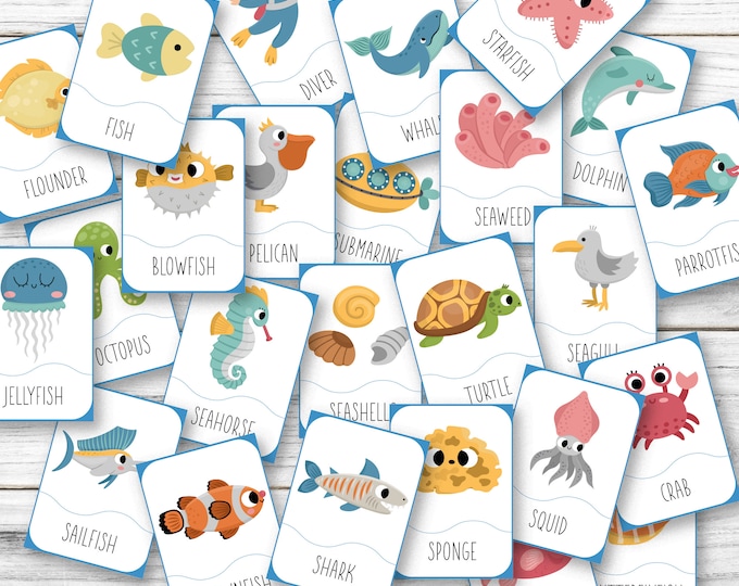 Ocean Flash Cards Animal Flash Cards for Toddlers Montessori Homeschool ...