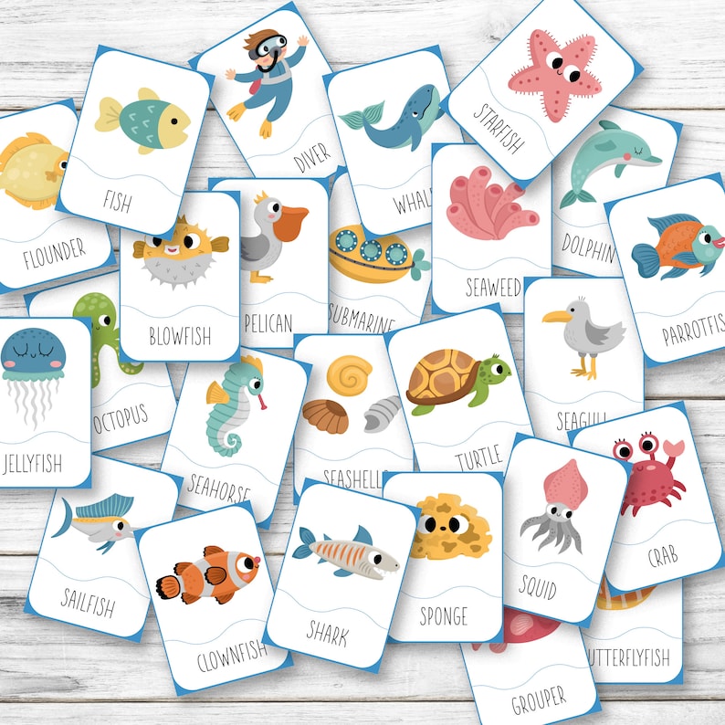 25 Sea Animal Flashcards Printable - Under the Sea Flash Cards - Ocean ...
