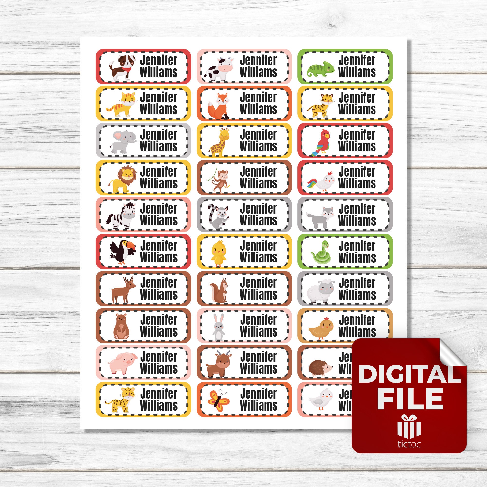 Personalized 46 School Supply Animal Digital Printable Labels ...