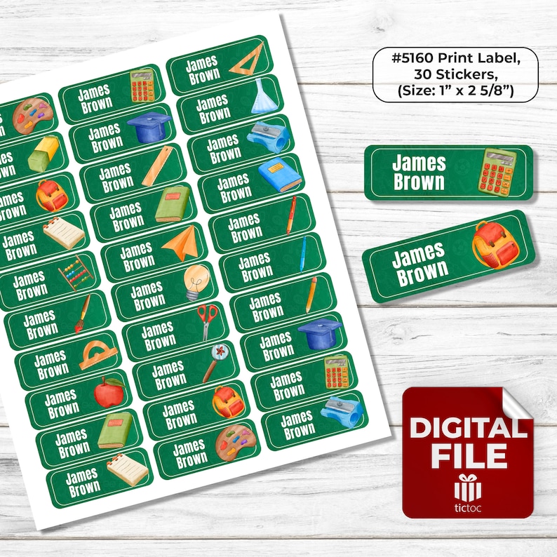 Personalized Digital Printable School Labels - Personalized Name Labels ...