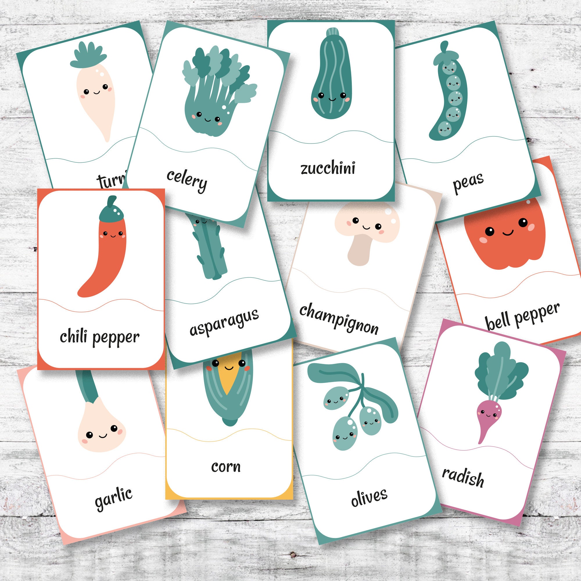 24 PDF Digital Printable Vegetables Cards, Vegetables Flashcards ...