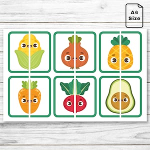 Vegetable and Fruit Matching Puzzle Printable Flashcards - Digital ...