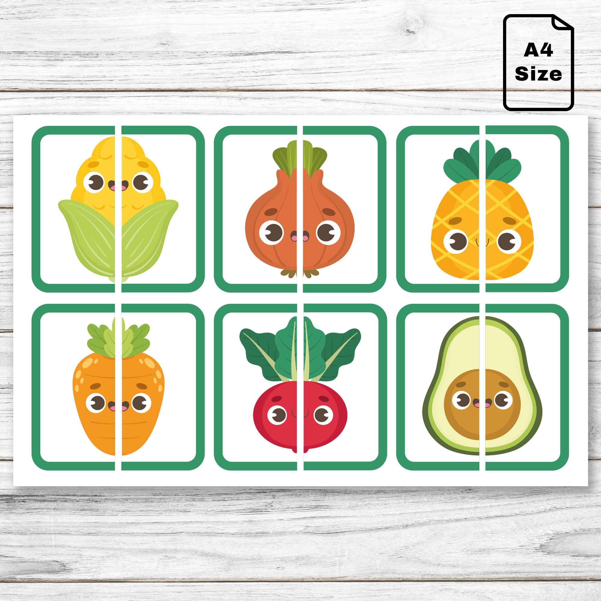 Vegetable and Fruit Matching Puzzle Printable Flashcards - Digital ...