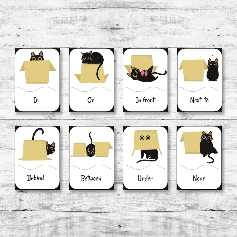 Prepositions Digital Printable Flashcards, Prepositions Montessori ...