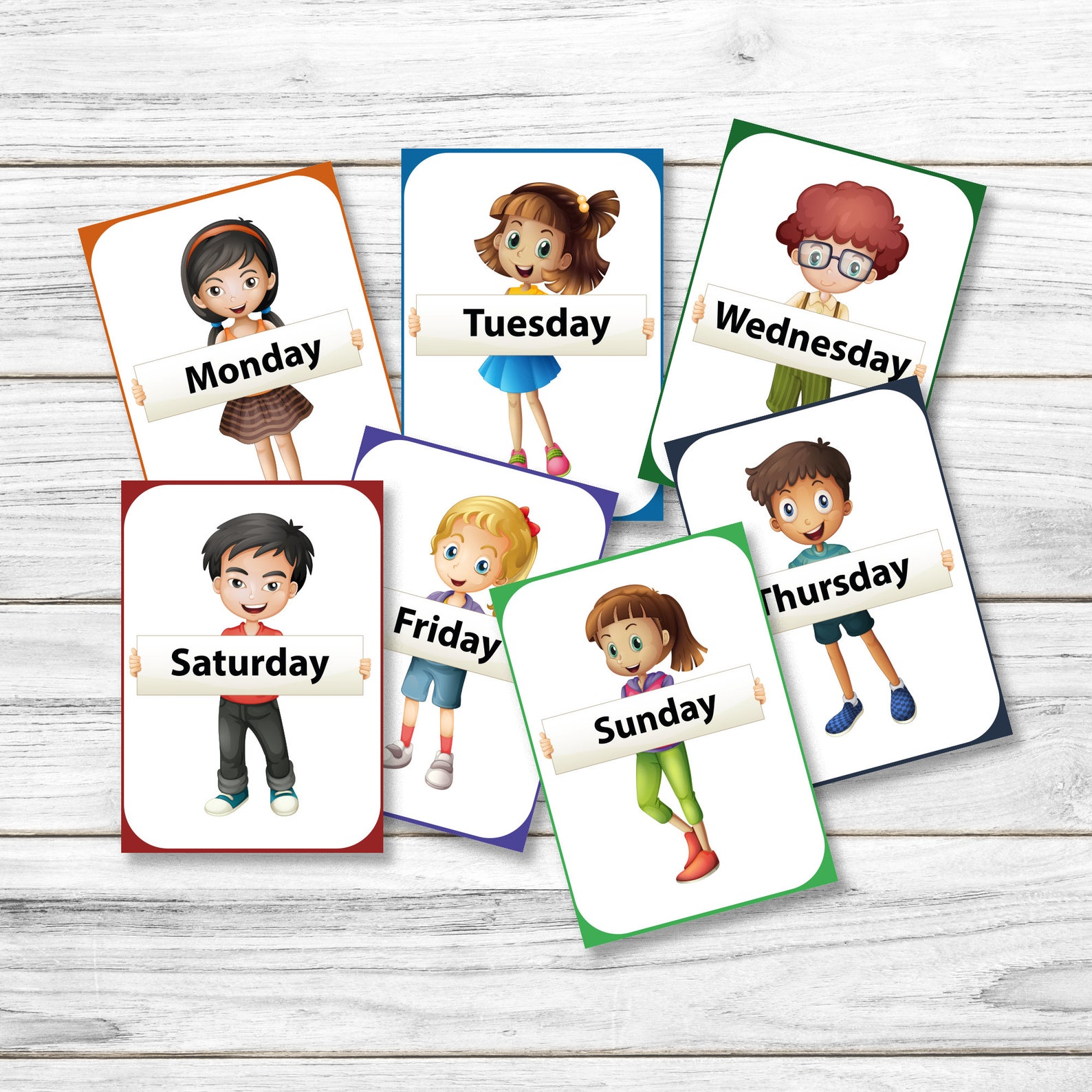 Digital Printable Days of the Week Flashcards, Days Flashcards, Days of ...