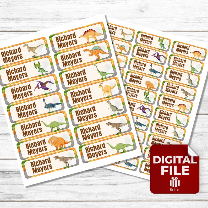 Personalized Dinosaur Digital Printable School Labels - Personalized ...