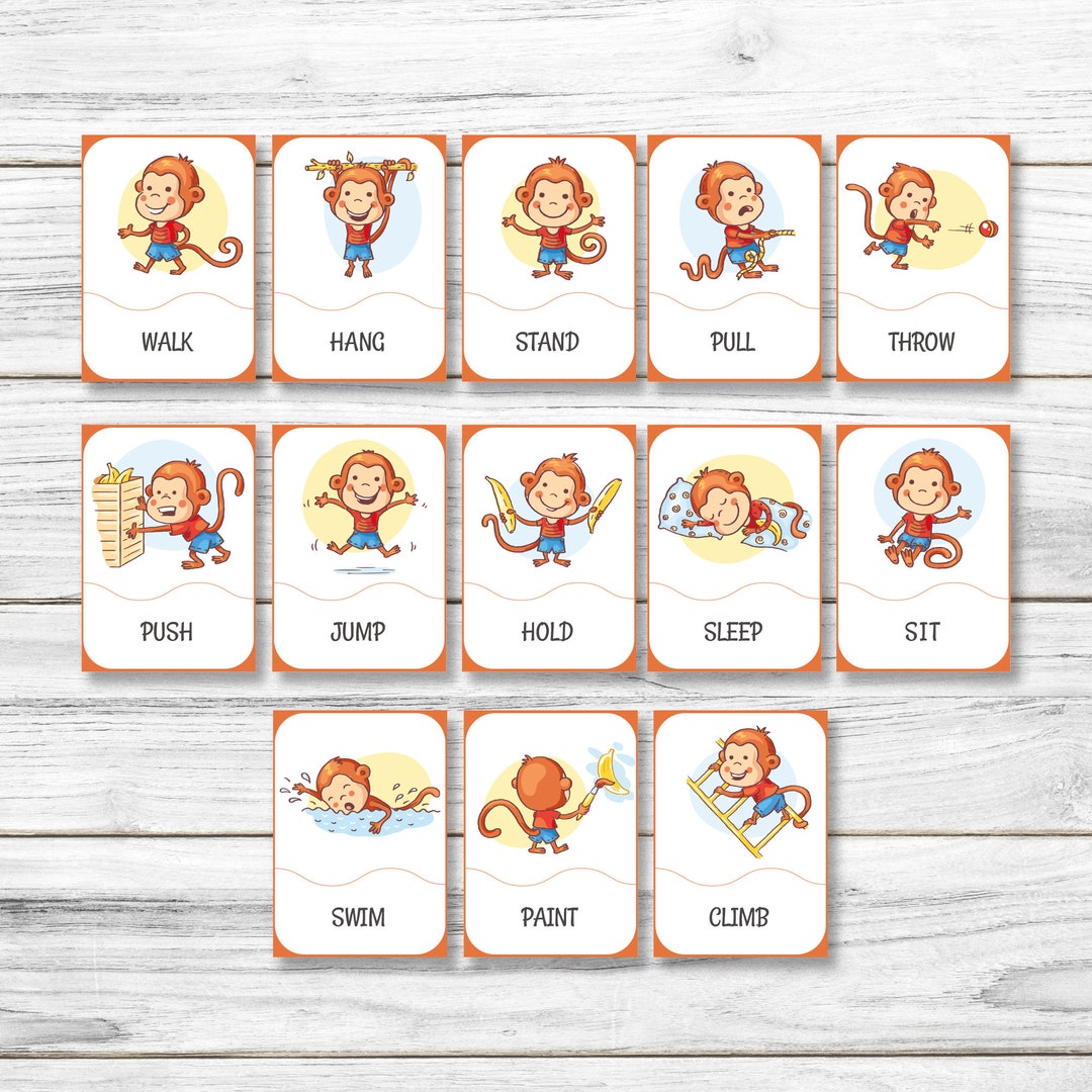 Printable Action Verbs Flashcards - Printable Positional Words Cards ...