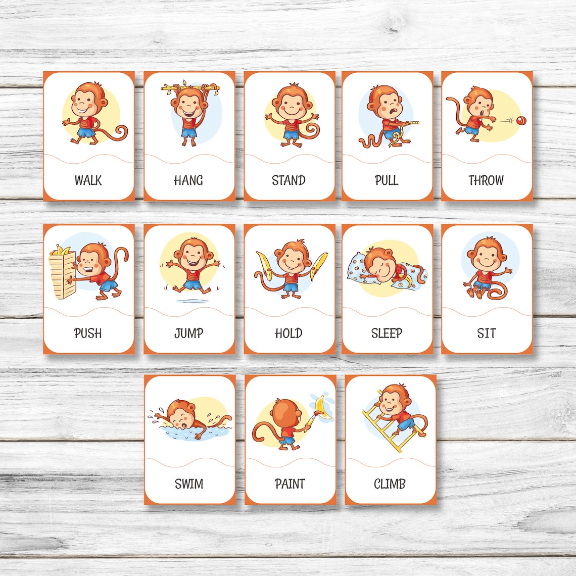 Printable Action Verbs Flashcards - Printable Positional Words Cards ...
