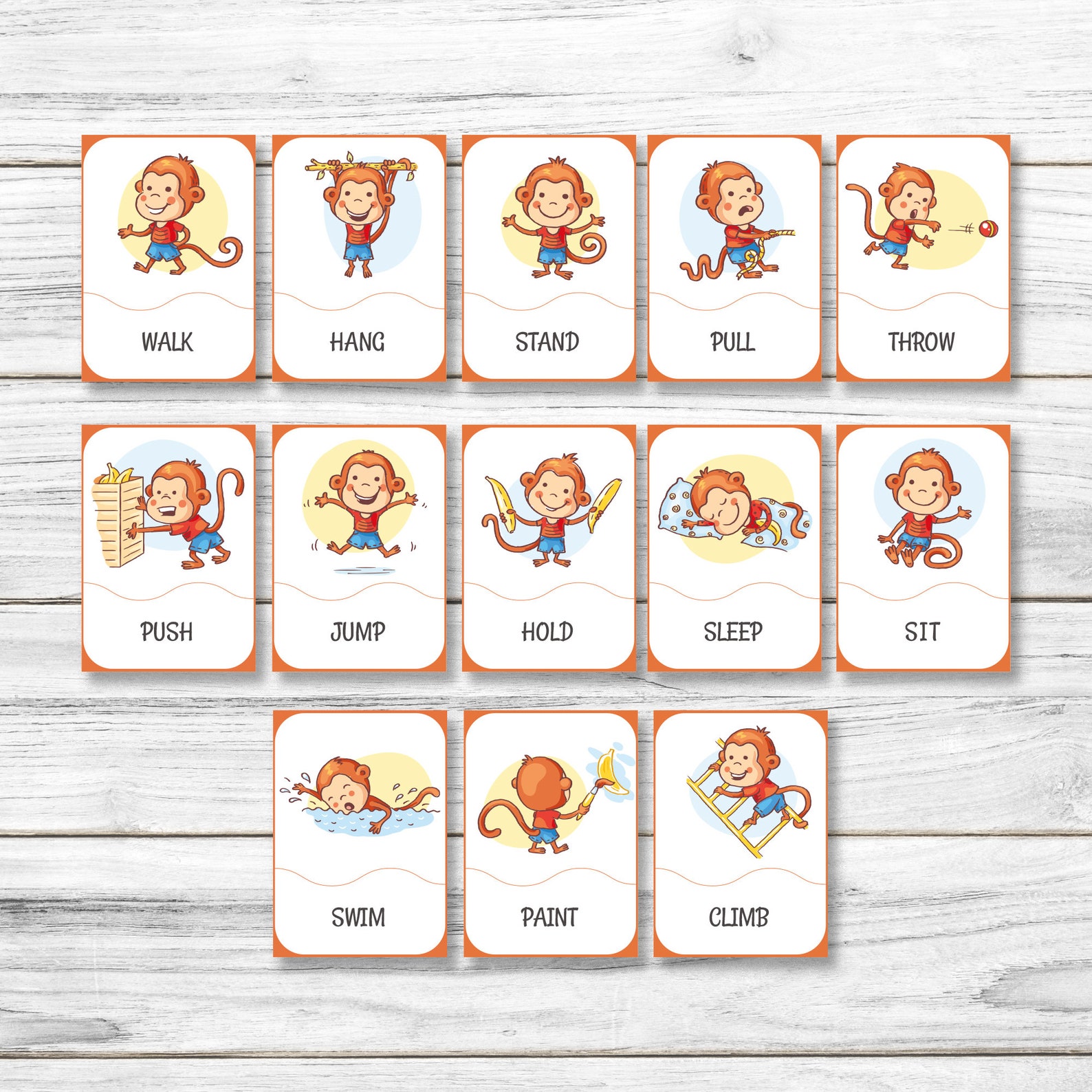 Printable Action Verbs Flashcards - Printable Positional Words Cards ...
