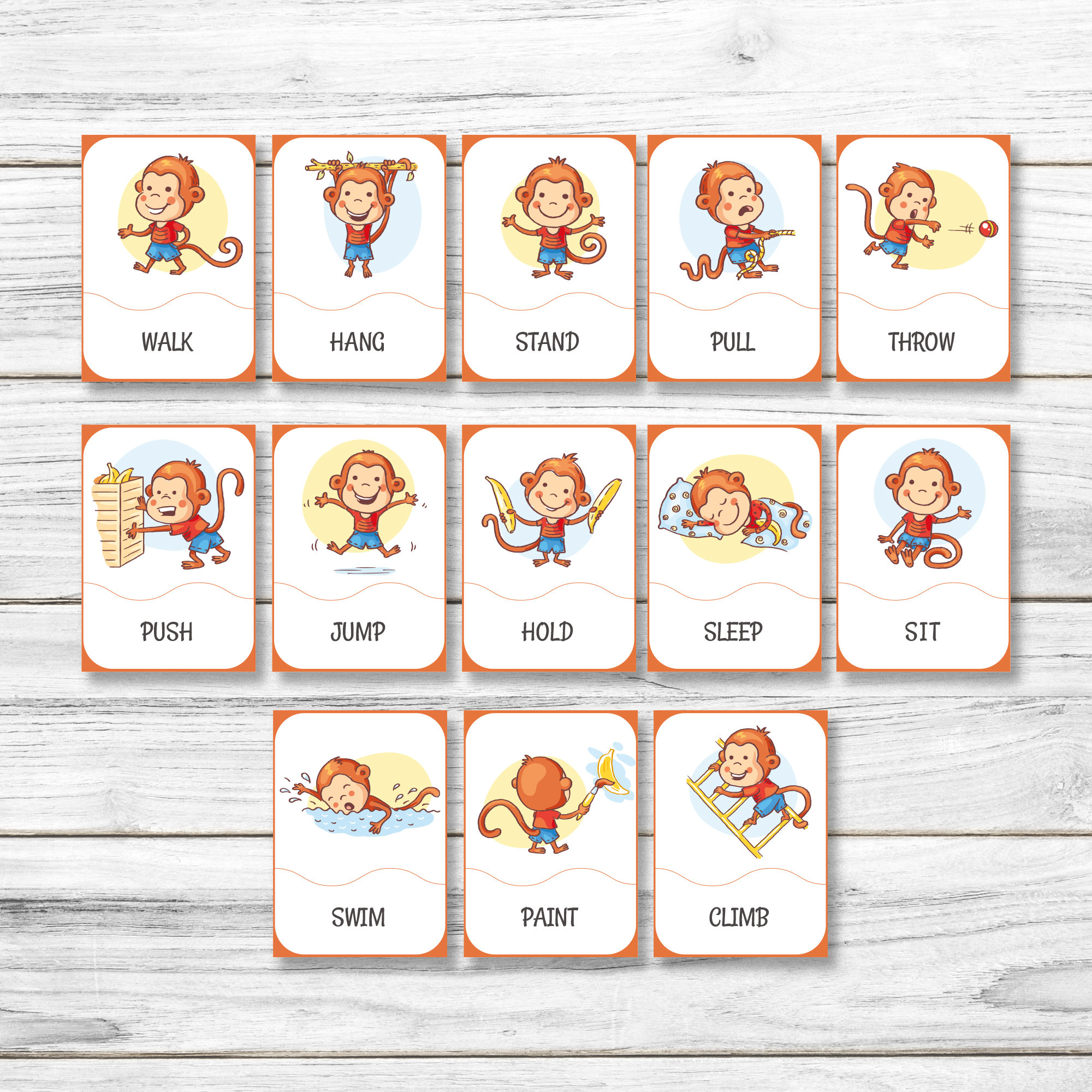 Printable Action Verbs Flashcards - Printable Positional Words Cards ...