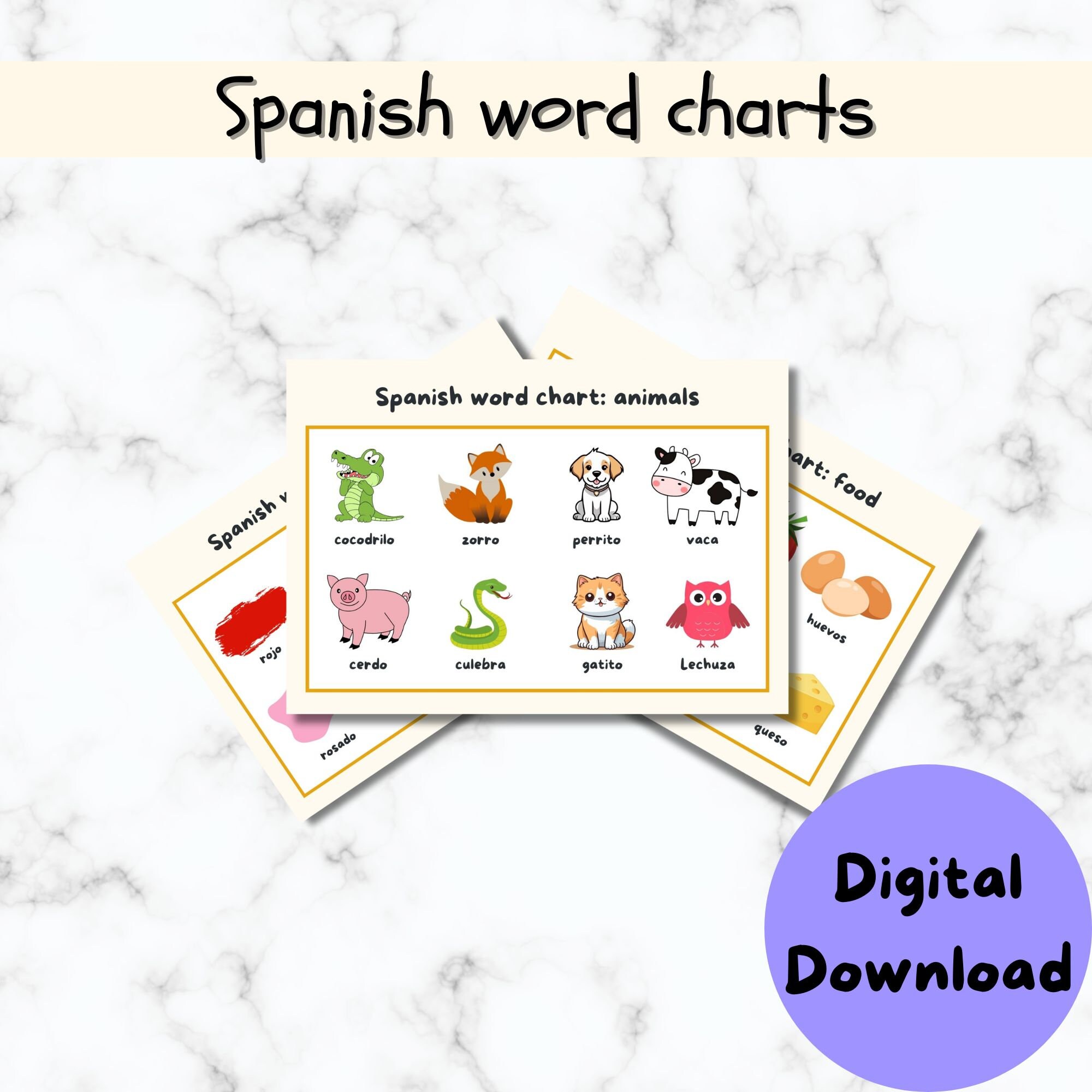 Educational Kids Spanish Word Chart | A3 Size | Educational Word Charts ...