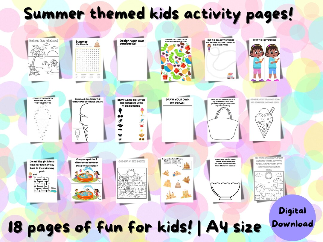 Summer Fun! Printable Summer-themed Kids' Activity Pack (9 Pages ...