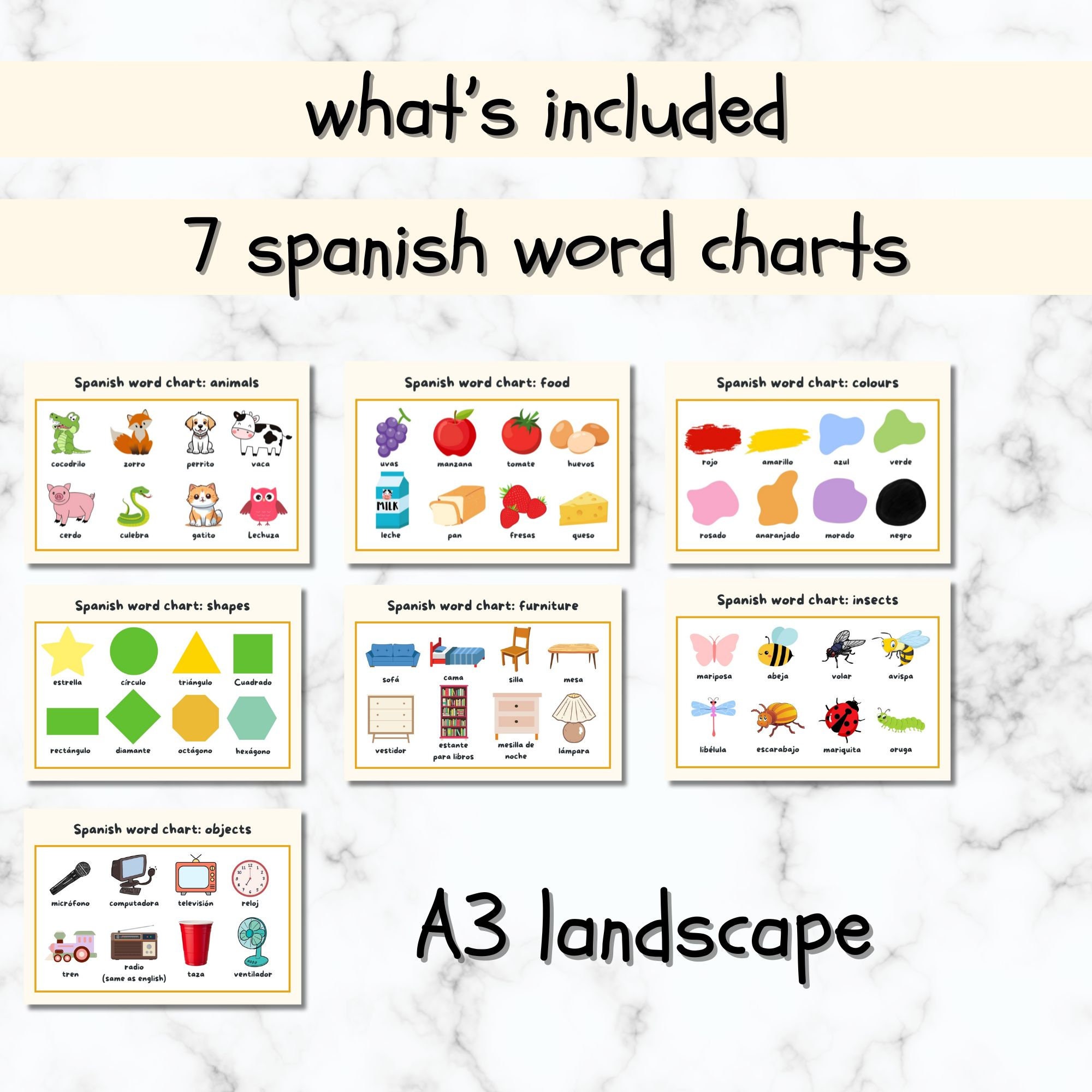 Educational Kids Spanish Word Chart | A3 Size | Educational Word Charts ...