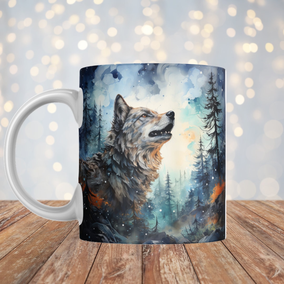 Wolf Mug Wrap 11oz & 15oz Mug Template, 3D Mug Sublimation Design Mug ...