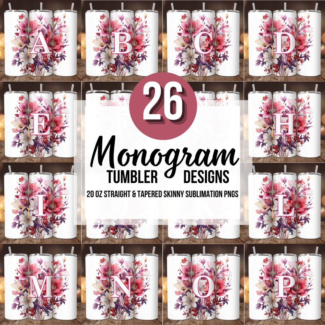 Letter Tumbler Design Mongram Initials 20 Oz Skinny Tumbler Sublimation ...