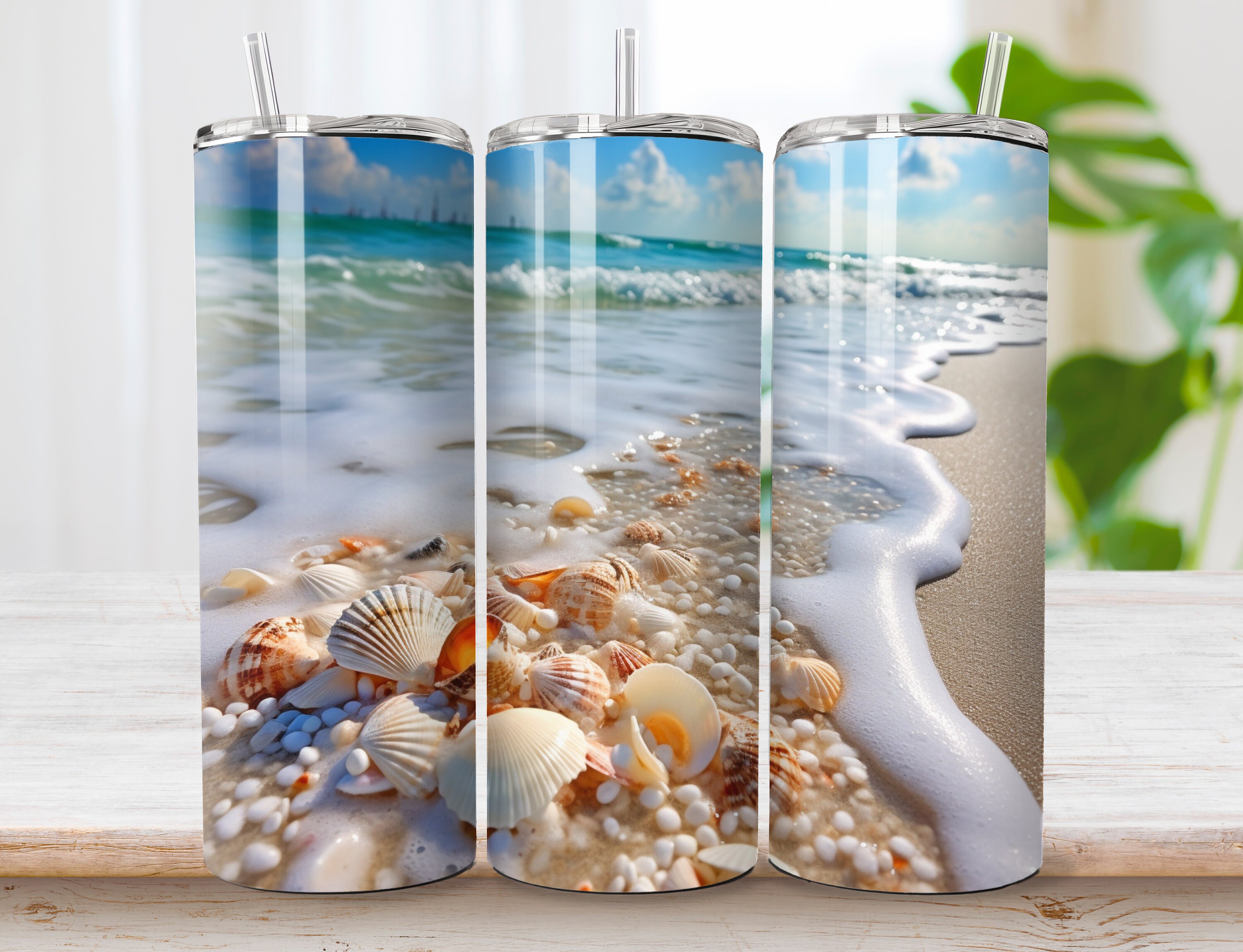 20oz Tumbler Seashells Beach Ocean Tumbler Sublimation Design, Straight ...