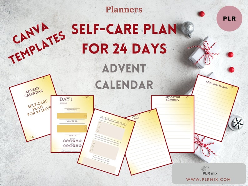 Advent Calendar, Self-care Plan for 24 Days, Canva Template, PLR ...