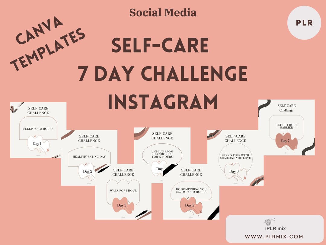 Self-care 7 Day Challenge. Instagram. Canva Templates. PLR - Etsy