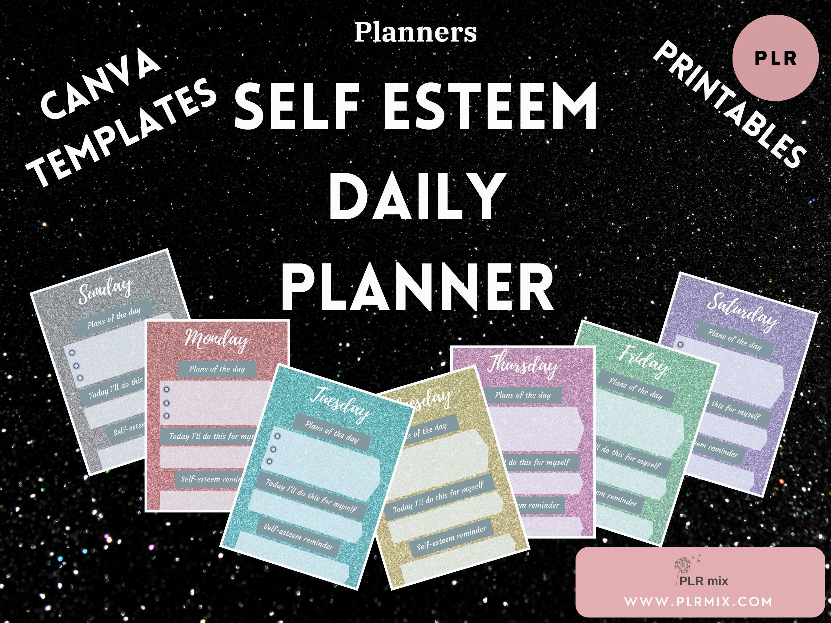 Self-esteem Daily Planner. Canva Templates. PLR - Etsy