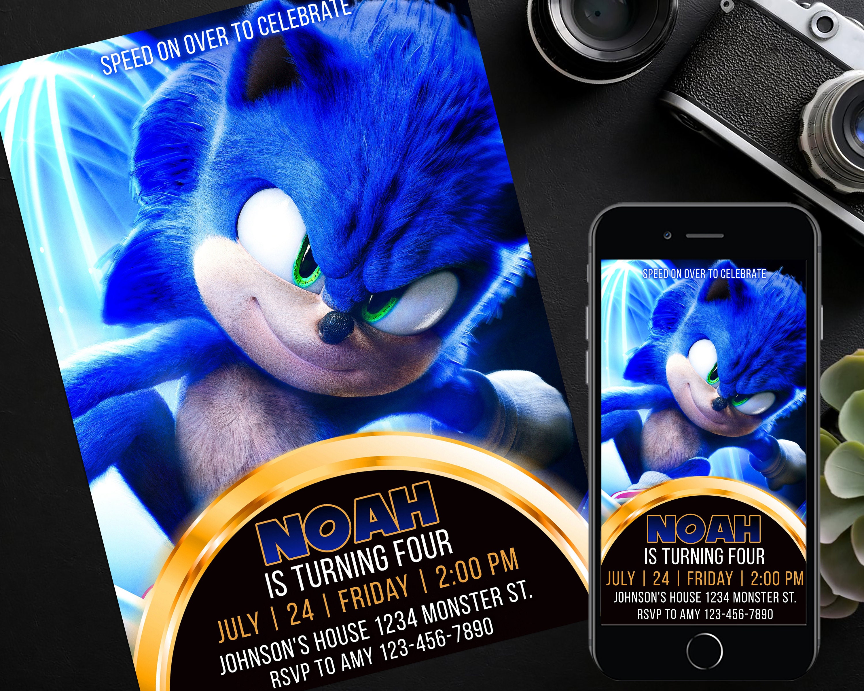 Double Sonic the Hedgehog Invitation Kids Invitation - Etsy