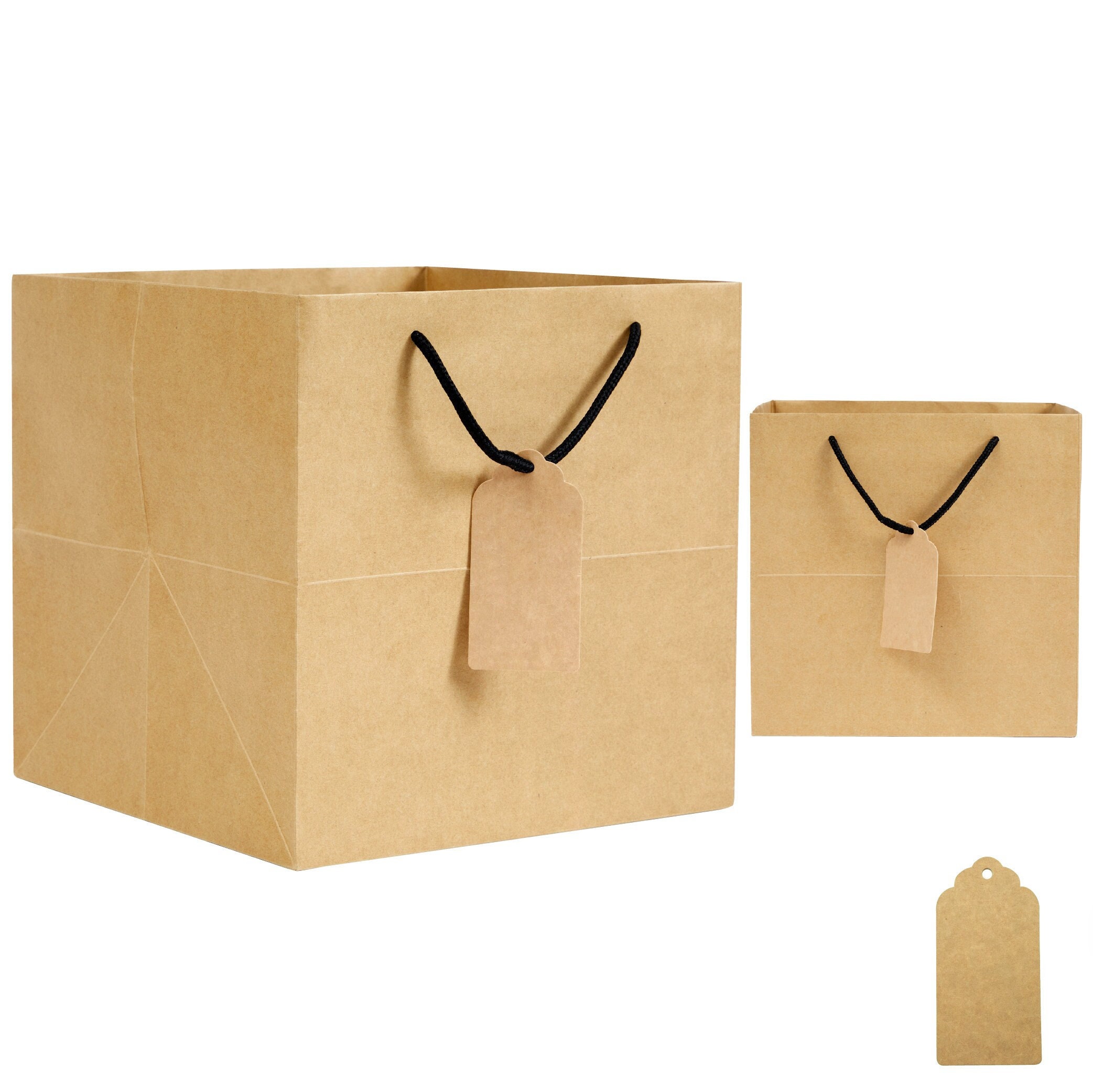 Square Bottom Paper Bags With Handles Bulk (30PCS) 10"x10"x10" Heavy ...