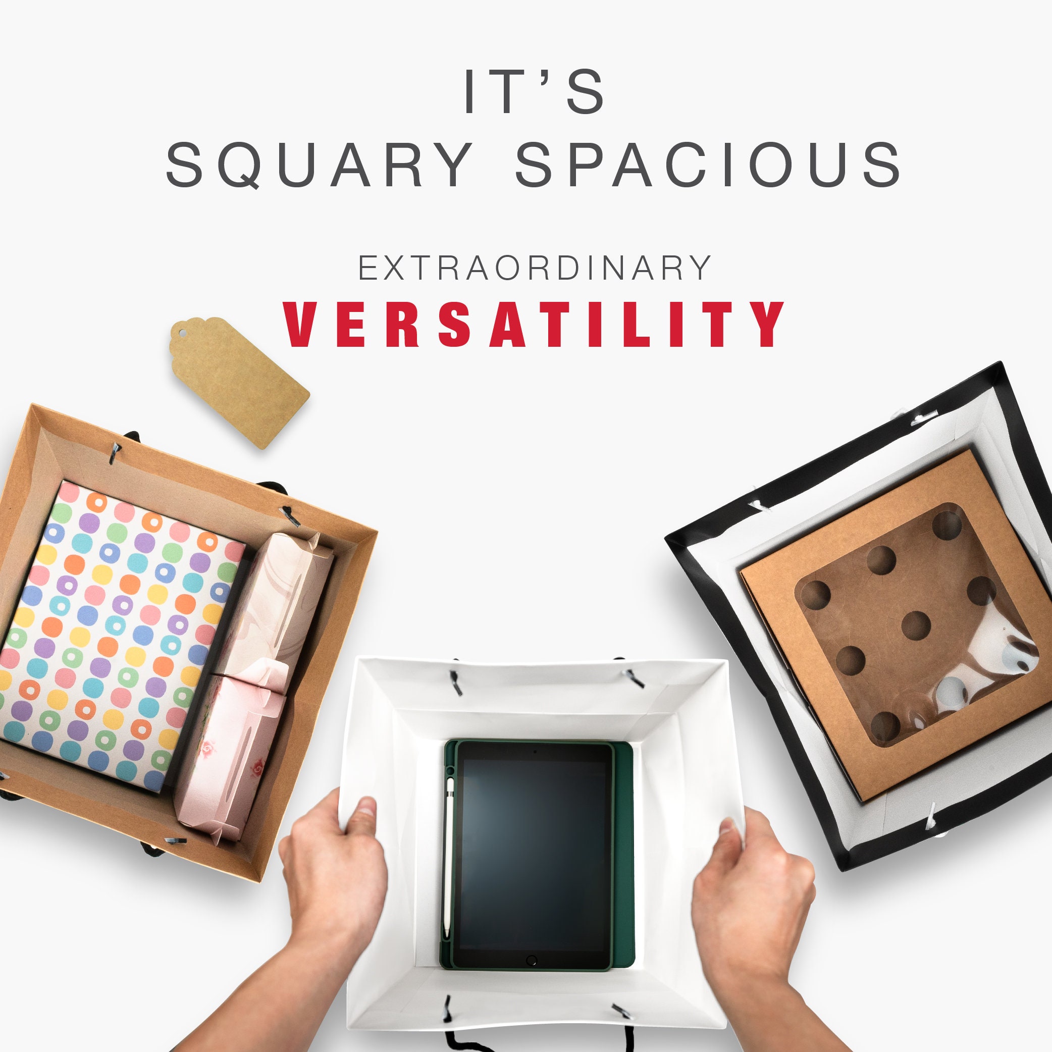 Square Bottom Paper Bags With Handles Bulk (30PCS) 10"x10"x10" Heavy ...