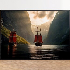 Viking Ship Poster, Viking Long Boat, Viking Poster, Mythology Wall ...
