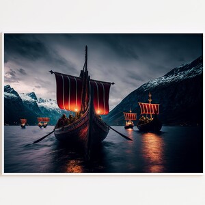 Viking Ship Poster, Viking Long Boat, Viking Poster, Mythology Wall ...