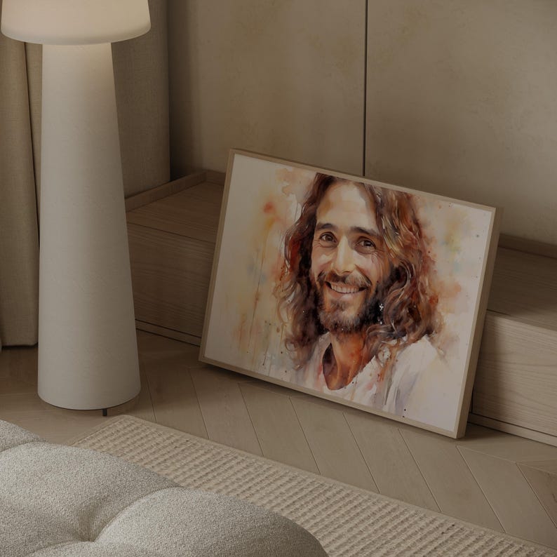 Smiling Jesus Christ Watercolor Painting: Religious Wall Art (digital ...