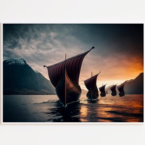 Viking Ship Poster, Viking Long Boat, Viking Poster, Mythology Wall ...