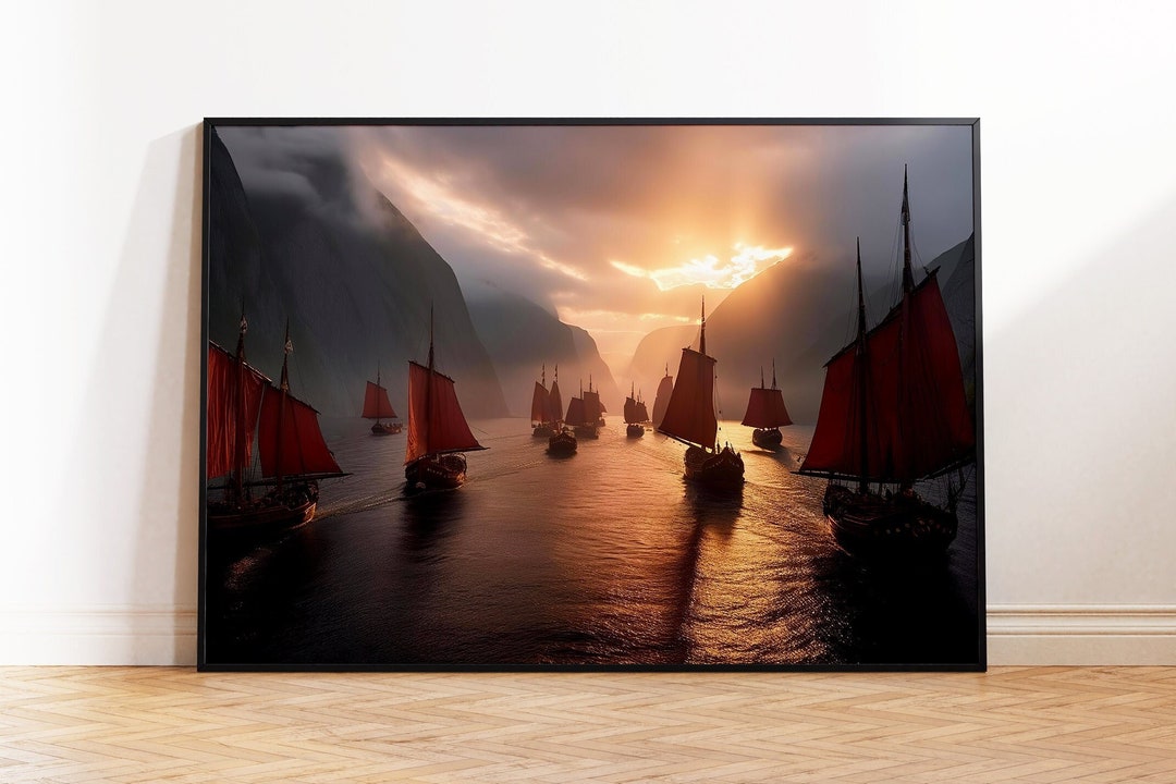 Viking Ship Poster, Viking Long Boat, Viking Poster, Mythology Wall ...