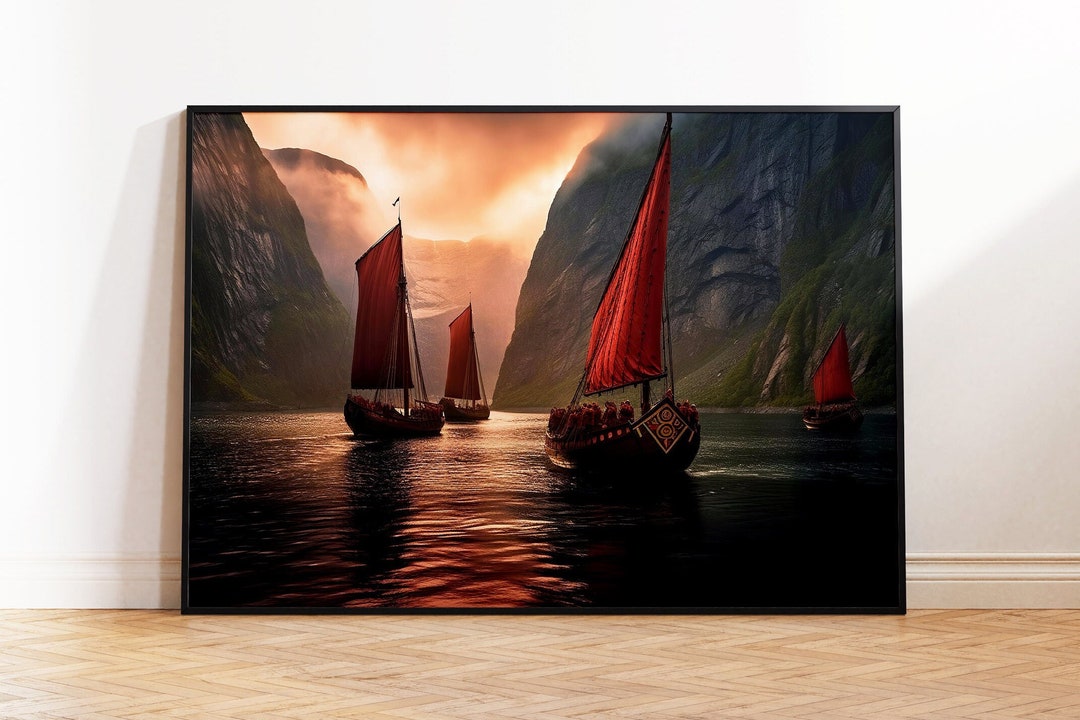 Viking Ship Poster, Viking Long Boat, Viking Poster, Mythology Wall ...