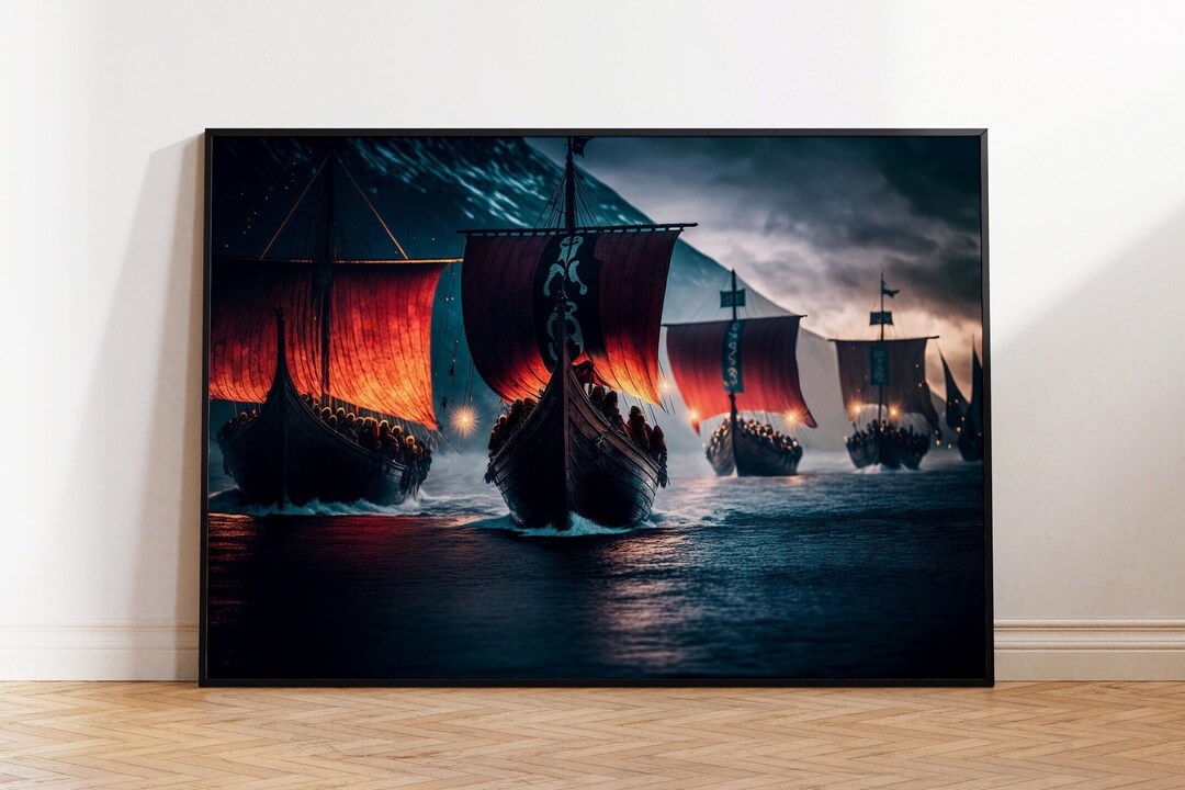 Viking Ship Poster, Viking Long Boat, Viking Poster, Mythology Wall ...