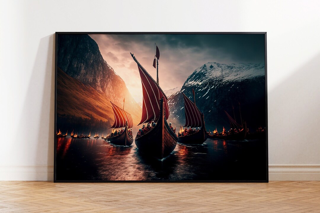 Viking Ship Poster, Viking Long Boat, Viking Poster, Mythology Wall ...