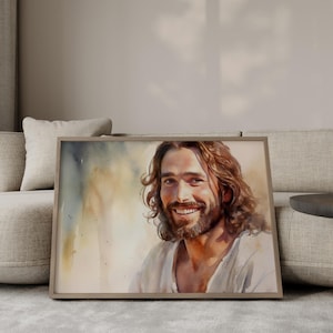 Smiling Jesus Christ Watercolor Painting: Religious Wall Art (digital ...