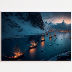 Viking Ship Poster, Viking Long Boat, Viking Poster, Mythology Wall ...