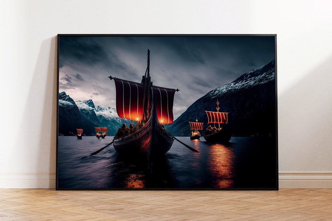 Viking Ship Poster, Viking Long Boat, Viking Poster, Mythology Wall ...