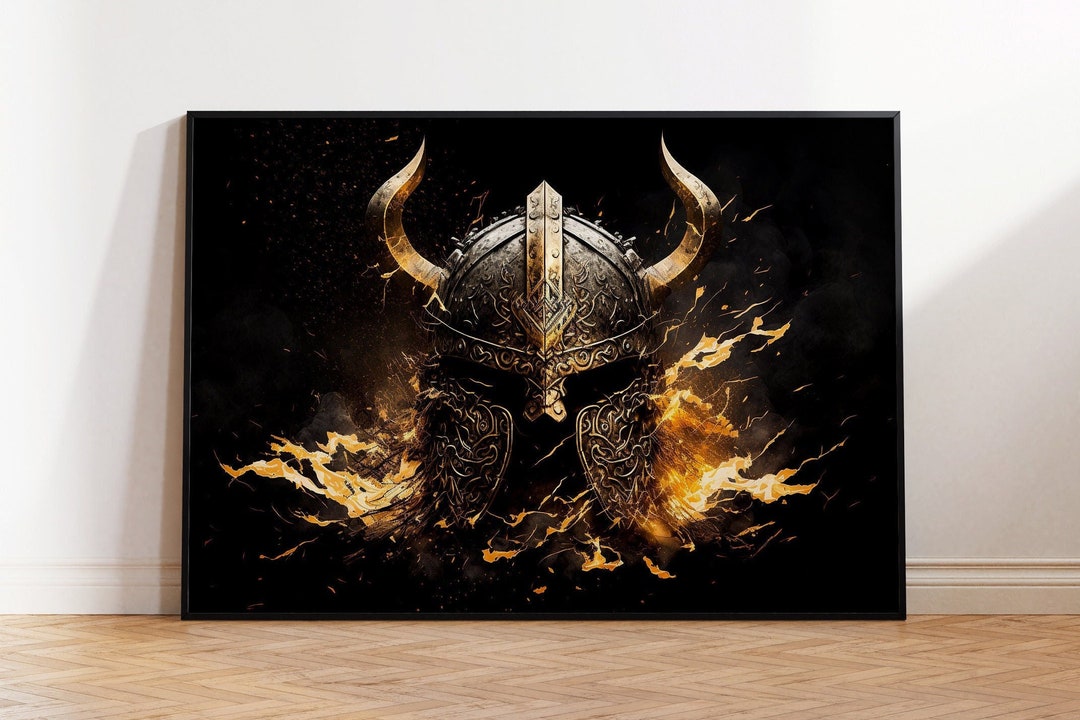 Viking Print, Viking Poster, Viking Helmet, Odin Poster, Norse Art ...
