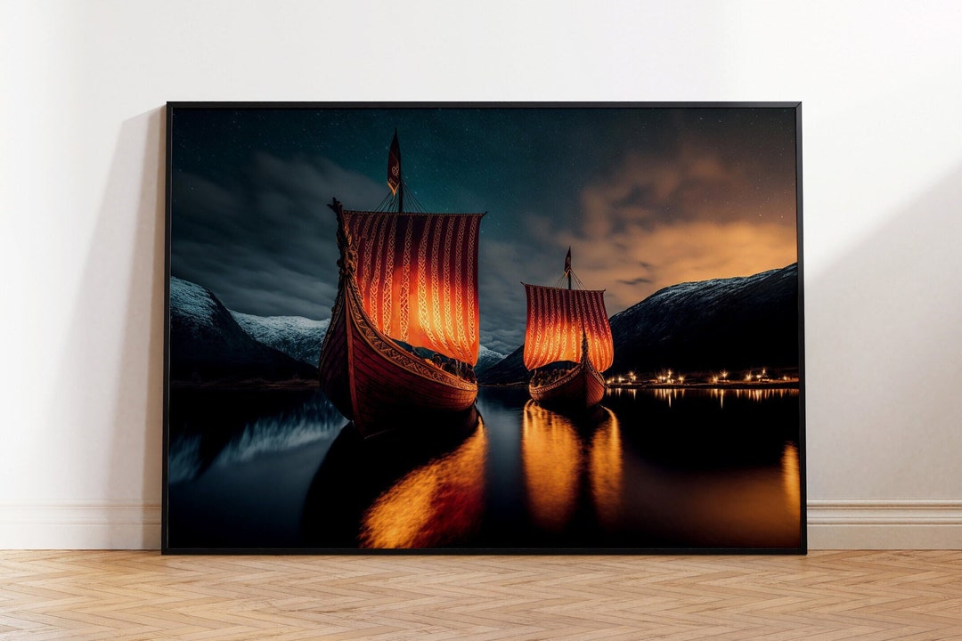 Viking Ship Poster, Viking Long Boat, Viking Poster, Mythology Wall ...