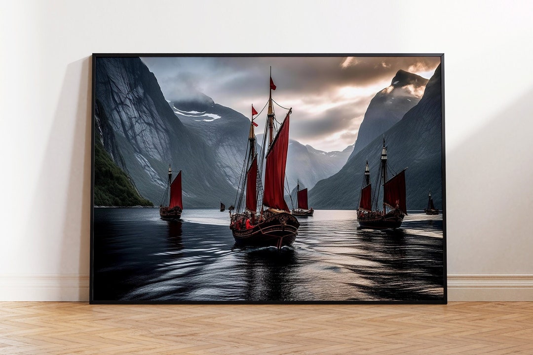 Viking Ship Poster, Viking Long Boat, Viking Poster, Mythology Wall ...